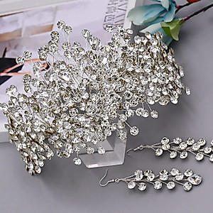 ULAPAN HP376 Silver Rhinestone Wedding Headpiece for Women Handmade Bridal Headband Hair Accessories (Headwear + earrings set)