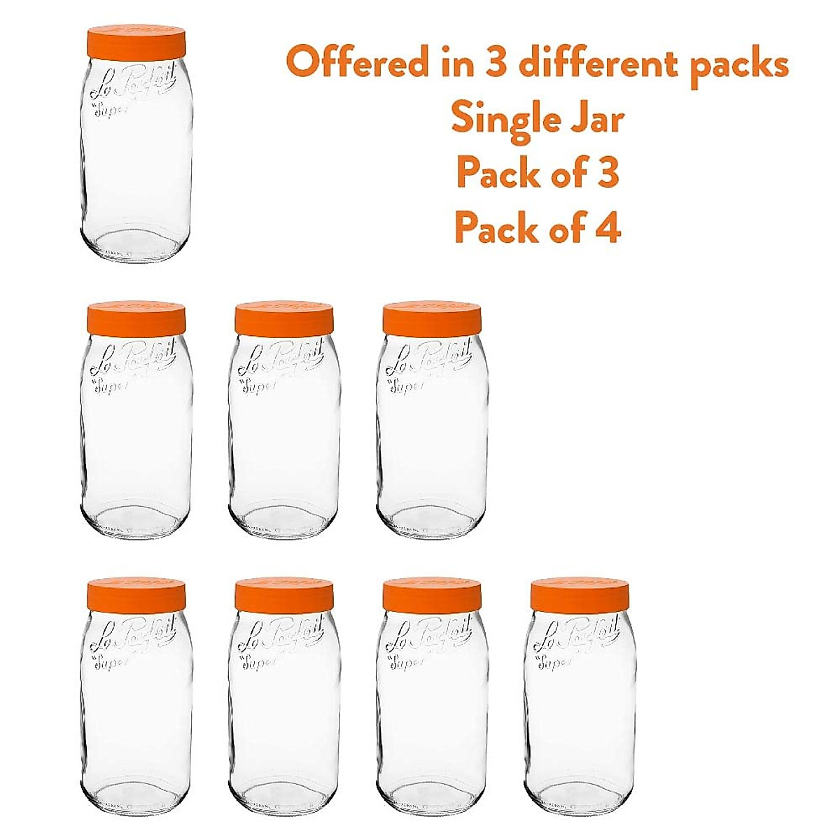 Le Parfait Screw Top Jar Wide Mouth French Glass Jar | Ideal for Food and Soup Storage, Canning, Flour, Brown Sugar, and other Baking Supplies (3L/96oz, Single, Orange)