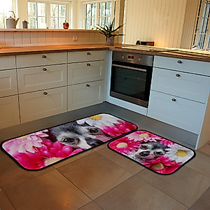 Vantaso Kitchen Floor Mat Rug Anti-Fatigue Cute Chihuahua Dog Set of 2 Cushioned Non-Slip Comfort Runner Rugs