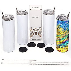 ZONEGRACE 4 pack Sublimation Tumblers 20 oz Skinny,Double wall stainless Steel slim Insulated Tumbler With Lid, sublimation tumbler cups blank white with silicone bottom