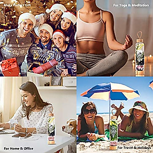 Larrare Crystal Water Bottles 19oz Large Crystal Elixir Infused Water Bottle with Changeable Crystals | Gem Water Bottle with Sacred Pattern and Words (Amethyst, Rose Quartz, Clear Quartz)