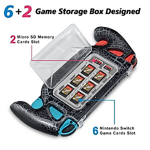 Grip Case with Stand for Nintendo Switch,Ergonomic Comfort Handles with Game Card Box USB C Charging Cable Protective Case Kit，with Tempered Glass Screen Protector & Thumb Grip Cap