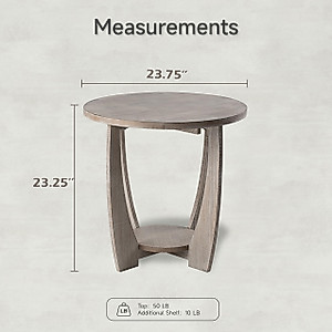 COZAYH Rustic Farmhouse End Table with Storage Shelf, French Country Accent Side Table for Family, Dinning or Living Room, Small Spaces, Modern, Round, Vintage Grey Finish