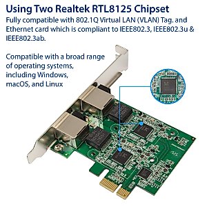 Syba Dual 2.5 Gigabit Ethernet PCI-E Network Expansion Card RJ45 LAN Adapter Low Profile Bracket SD-PEX24066