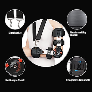 JIONET Hinged ROM Elbow Brace for Men Women, Adjustable Post OP Elbow Brace Stabilizer Splint Arm Injury Recovery for Support After Surgery (Color : Black, Size : Left Arm)