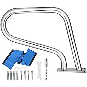 VEVOR Pool Rail 39x32 Pool Railing 304 Stainless Steel 250LBS Load Capacity Silver Rustproof Pool Handrail Humanized Swimming Pool Handrail with Blue Grip Cover & M8 Drill Bit & Self-Taping Screws