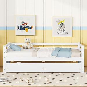 Bellemave Daybed with Two Storage Drawers Wood Day Bed, Sofa Bed Frame with Storage Drawers Daybed Couch with Storage Bed for Living Room Bedroom （White）…