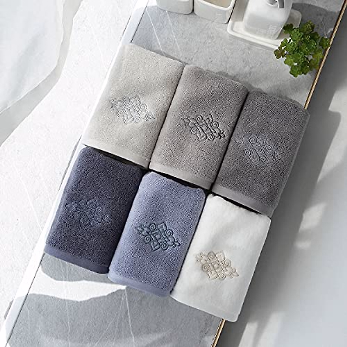 sense gnosis 100% Cotton Beige Hand Towel Set of 2 Super Thick Soft Highly Absorbent Embroidered Decorative Hand Towels for Bathroom Home Hotel Spa 13 x 29 Inch