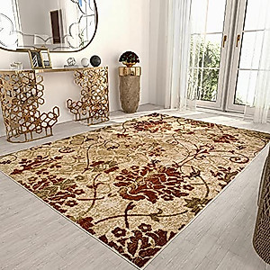Premium Rugs Modern Distressed Soft Large Area Rugs for Bedroom, Indoor/Outdoor Rug, Dining & Living Room, Stain Resistant, Pet Friendly, Lightweight, Waterproof & Easy to Clean (Red Large 8x11)