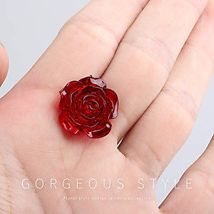 925 Sterling Silver Earrings Rose Flower, Pretty Blooming Carved Red Rose Dangle Earrings Tiny Resin Rose for Women for Teen for Mother