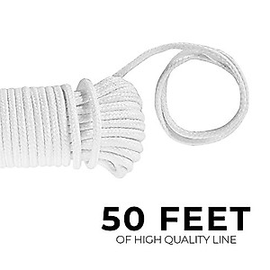 Smart Design All Purpose Weather Resistant Clothesline - Flexible Braided Cord - for Hanging, Drying, Clothing, & Linens - Home Organization (1 Line x 50 Feet) [White]