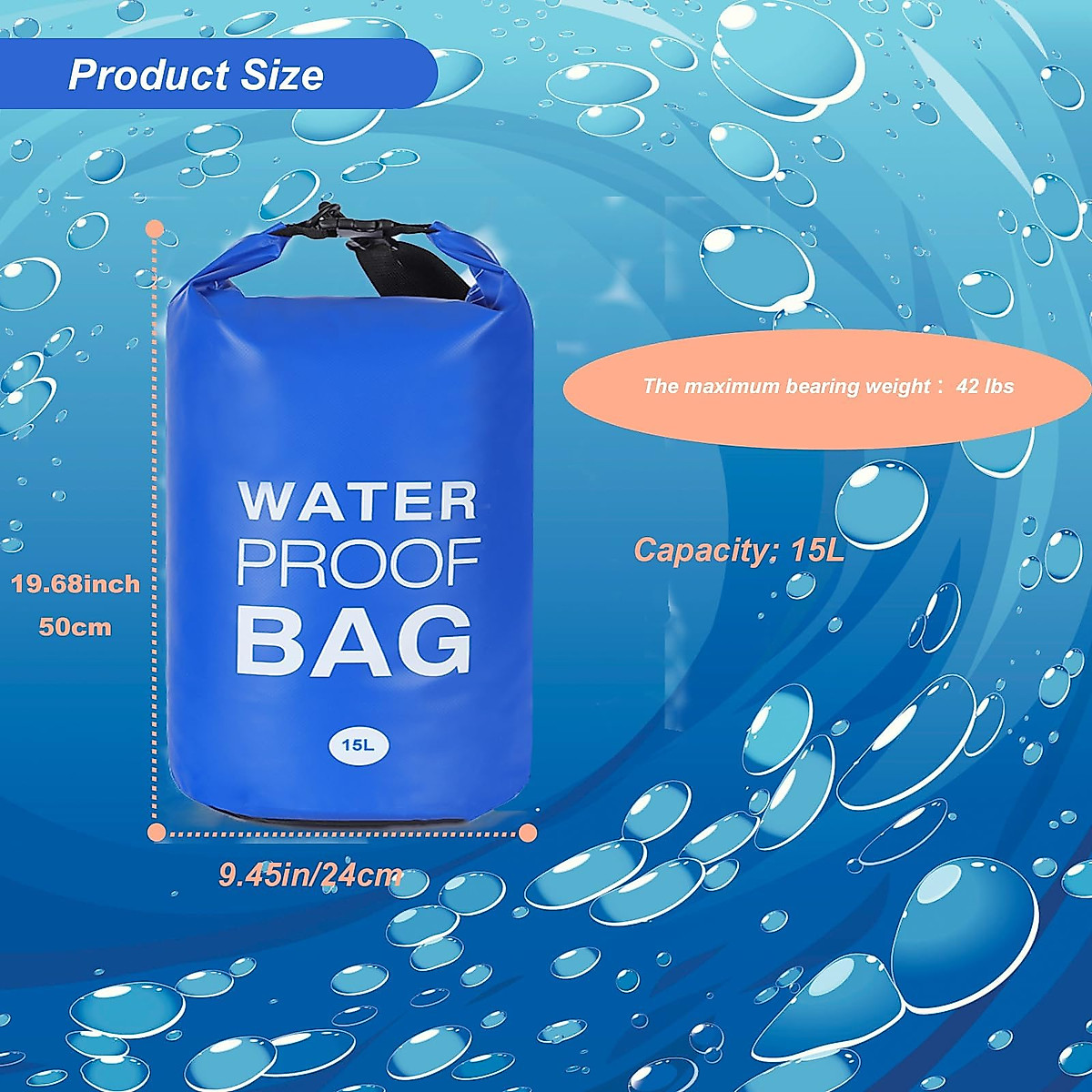 TWOZOZO Pool Ladder Weights 15L PVC Waterproof Dry Bag, Swimming Pool Ladder and Step Weight, Durable Sandbag Kayak Dry Bag Canoe Trip Bag, Work with Above-Ground/In-Ground Pool Steps(Sapphire blue)