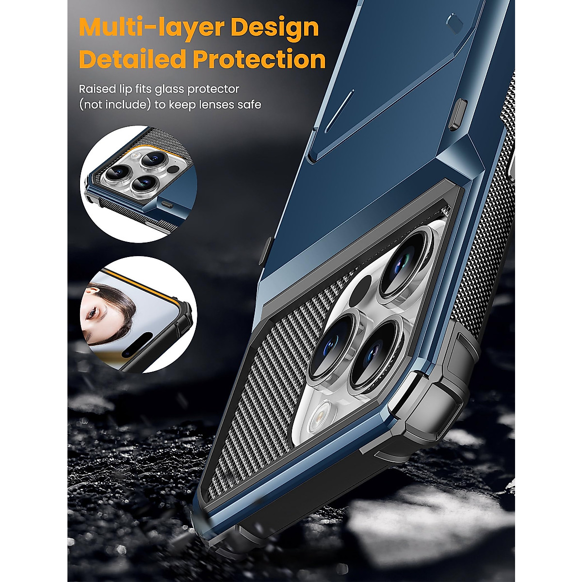 TITACUTE for iPhone 15 Pro Max Case 6.7 Wallet 5 Credit Card Holder Slot Flip Cover Design Back Pocket Scratch Resistant Hard Shell Hybrid Protective Bumper Armor for iPhone 15 Pro Max Navy Blue