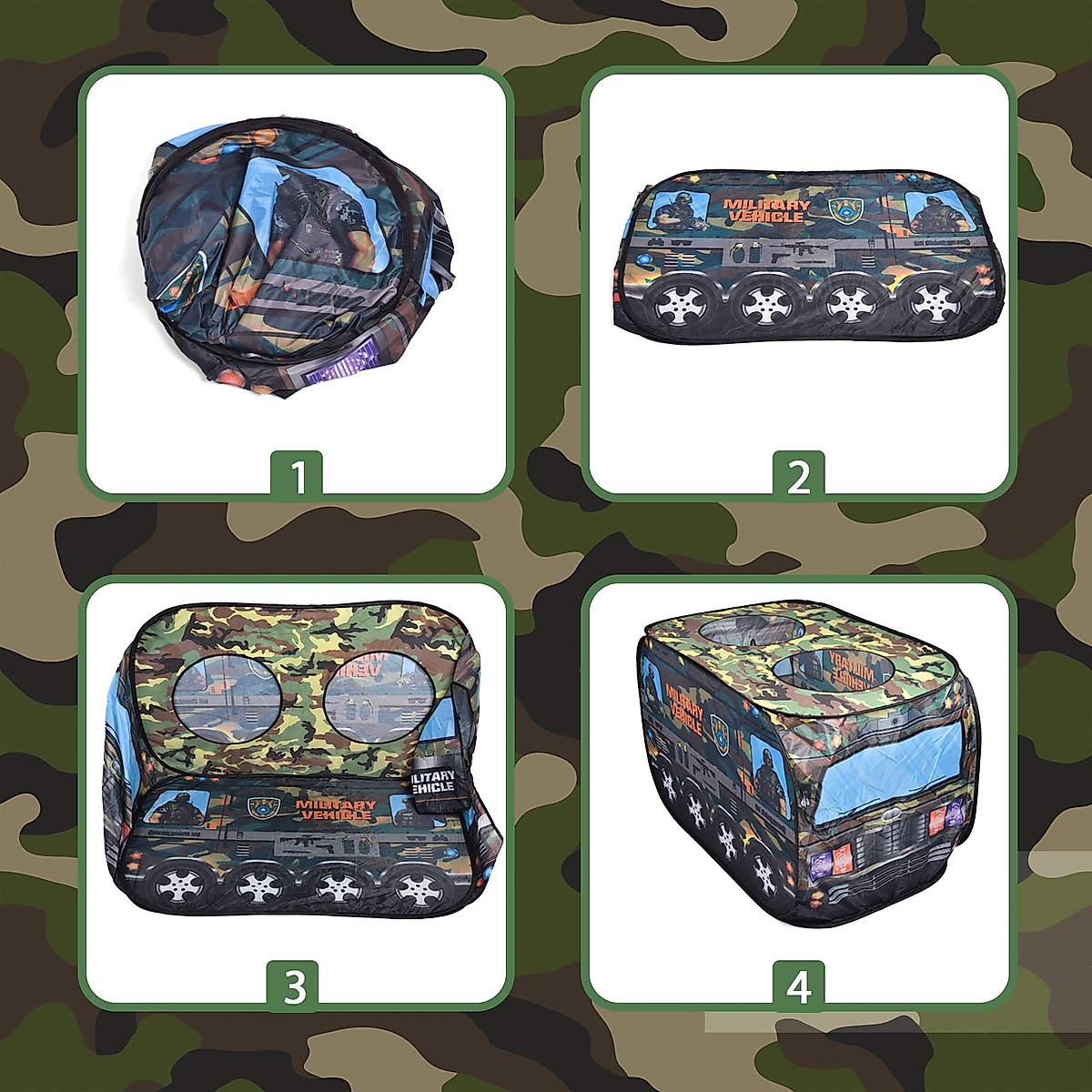 FUN LITTLE TOYS Military Pop Up Play Tent with Army Costume, Children Play Tent for Indoor & Outdoor