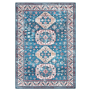 ROYHOME Area Rug Machine Washable Rug Small Throw Carpet 4x6 Rug Boho Area Rug Non Slip Distressed Area Rug Oriental Rug for Living Room Bedroom Kitchen, Blue 4' x 6'