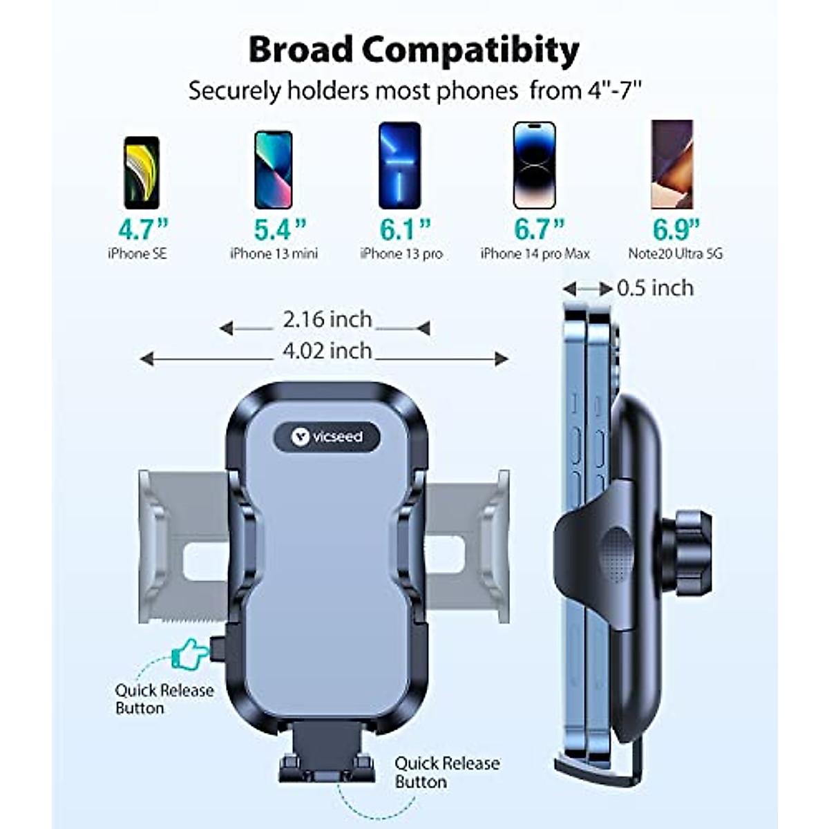 VICSEED Car Phone Holder Mount [All-Round Silicone Protection][Doesn't Slip&Drop] Air Vent Cell Phone Holder for Car Hands Free Easy Clamp Cradle in Vehicle Fit All iPhone Samsung Android Smartphone