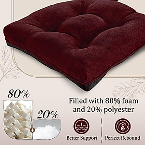 cozyide Chair Cushions for Dining Chairs, 17" x 17" Non-Slip Kitchen Chair Pads with Adjustable Ties, Memory Foam Indoor Chair Cushions for Dining Room, Burgundy (Pack of 4)