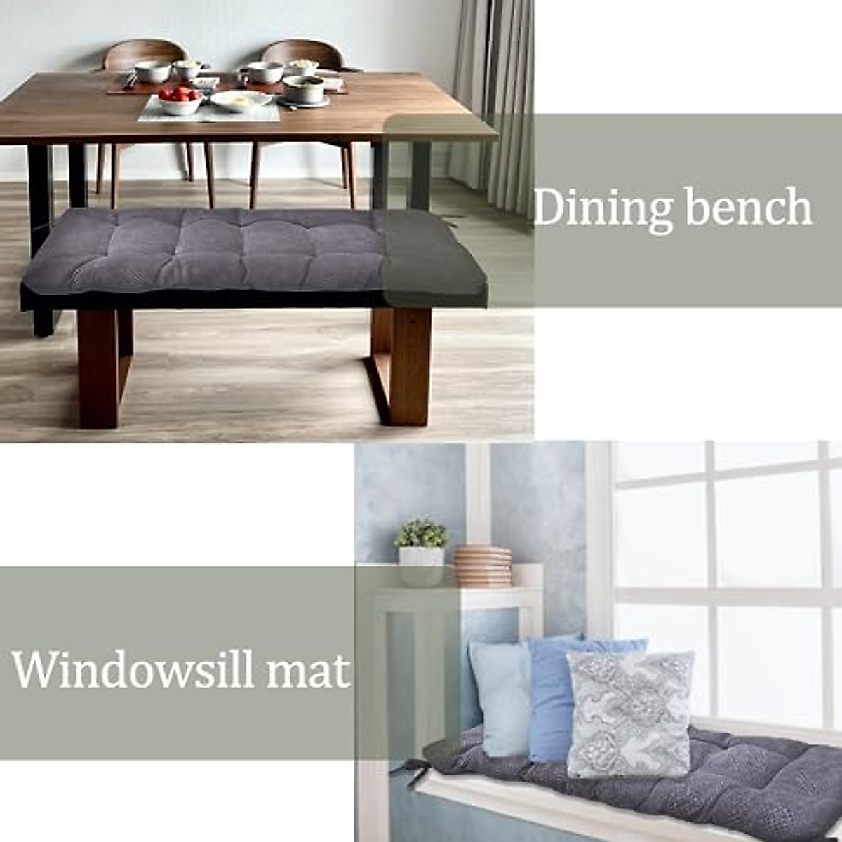 Big Hippo Indoor Bench Cushion 51 x 19 x 2 Inches - Soft Bench Pad Patio Bench Seat Cushion with Ties - Grey