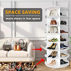 AUNVITO 7 Tier Rotating Shoe Rack Tower Free Standing Shoe Storage Rack 360° Vertical Handbag Shoe Display Organization Lazy Susan Shoe Shelf Organizer Shoe Rack Organizer for Living Room Hallway