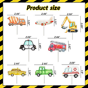 Kreatwow Transportation Cupcake Toppers 32 Pcs Watercolor Fire Engine Ambulance Taxi Airplane Construction Trucks Airplane Police Car Cupcake Picks Transportation Birthday Party Baby Shower Supplies