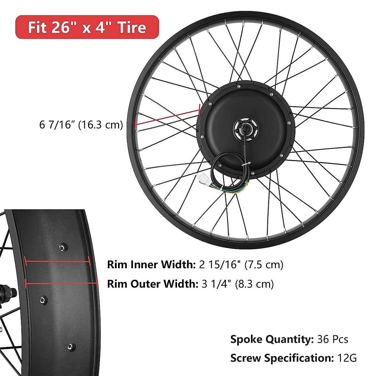 AW Electric Bike Conversion Kit 26" Rear Wheel 48V 1500W EBike Conversion Kit for 4" Fat Tire Cycling Hub Motor W/LCD & PAS System Twist Throttle