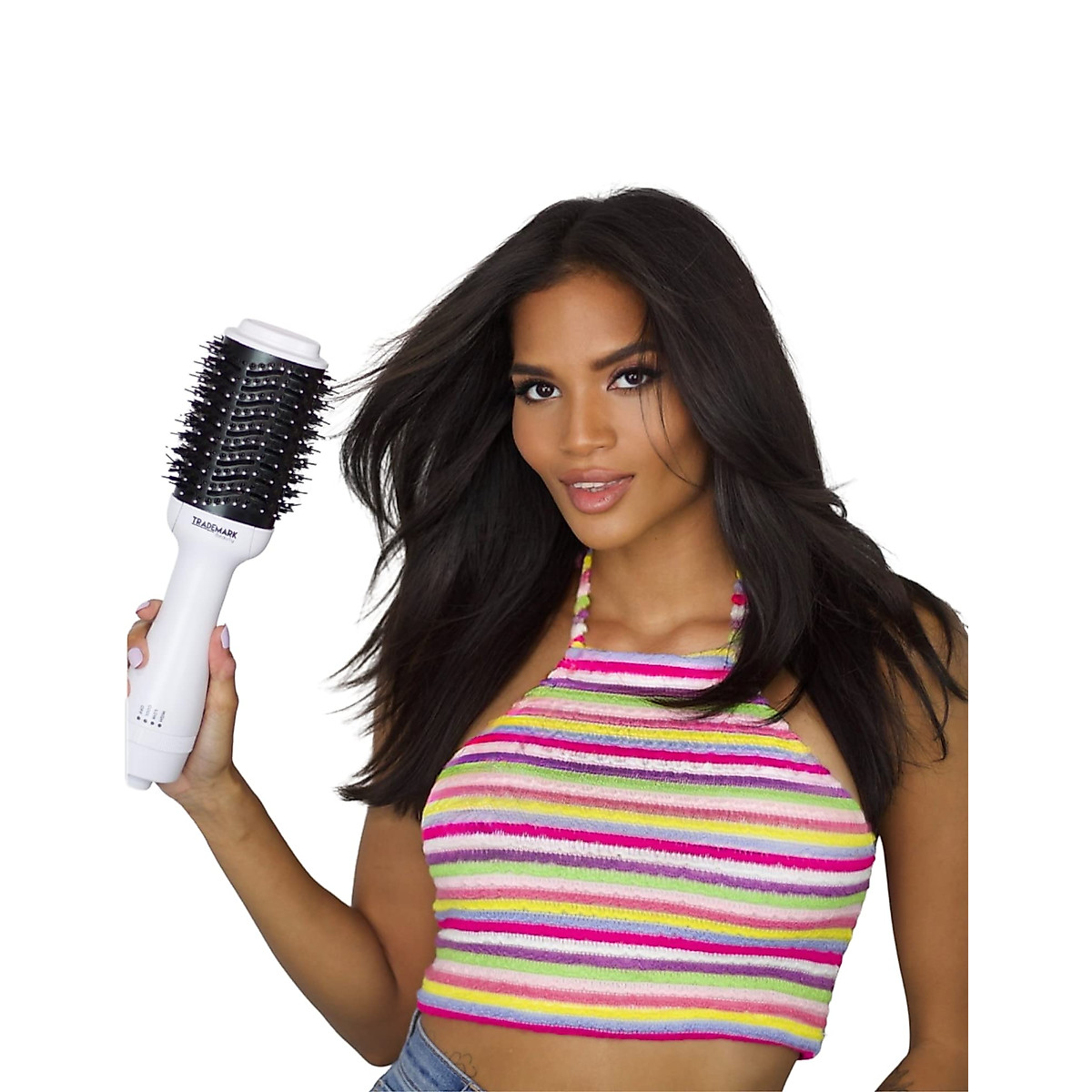 Trademark Beauty Hair Dryer Brush in One, Blow Dryer Brush, Wet and Dry Hair, Anti-Frizz Ions, Smooths, Ceramic, Creates Volume, All Hair Types - White