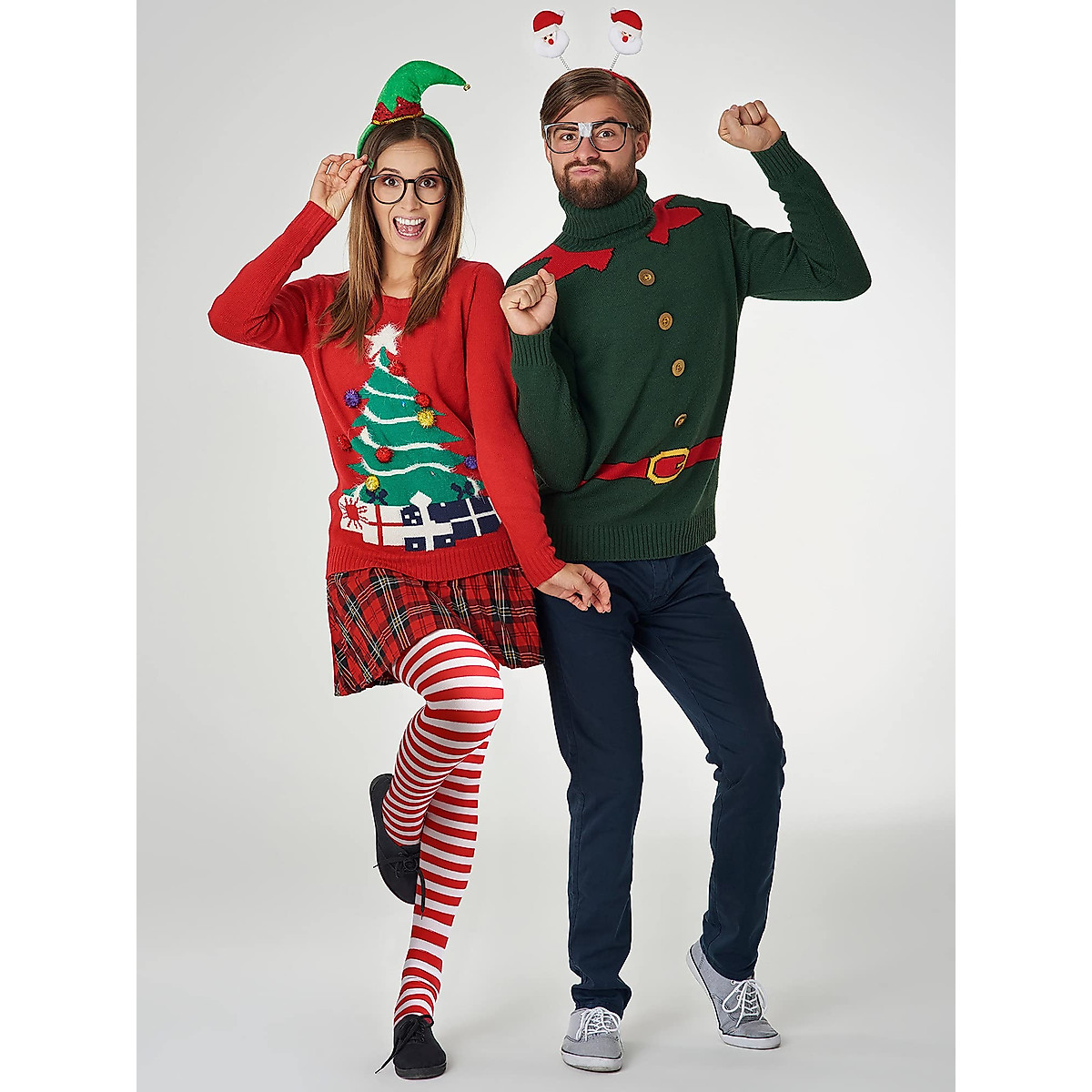 Eurzom 4 Pairs Christmas Striped Socks Red and White Striped Socks Women Long Striped Candy Cane Knee High Socks Leg Stockings for Women