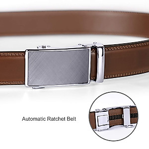 XZQTIVE Fashion Ratchet Leather Dress Belt for Men with Automatic Sliding Buckle 2Pack