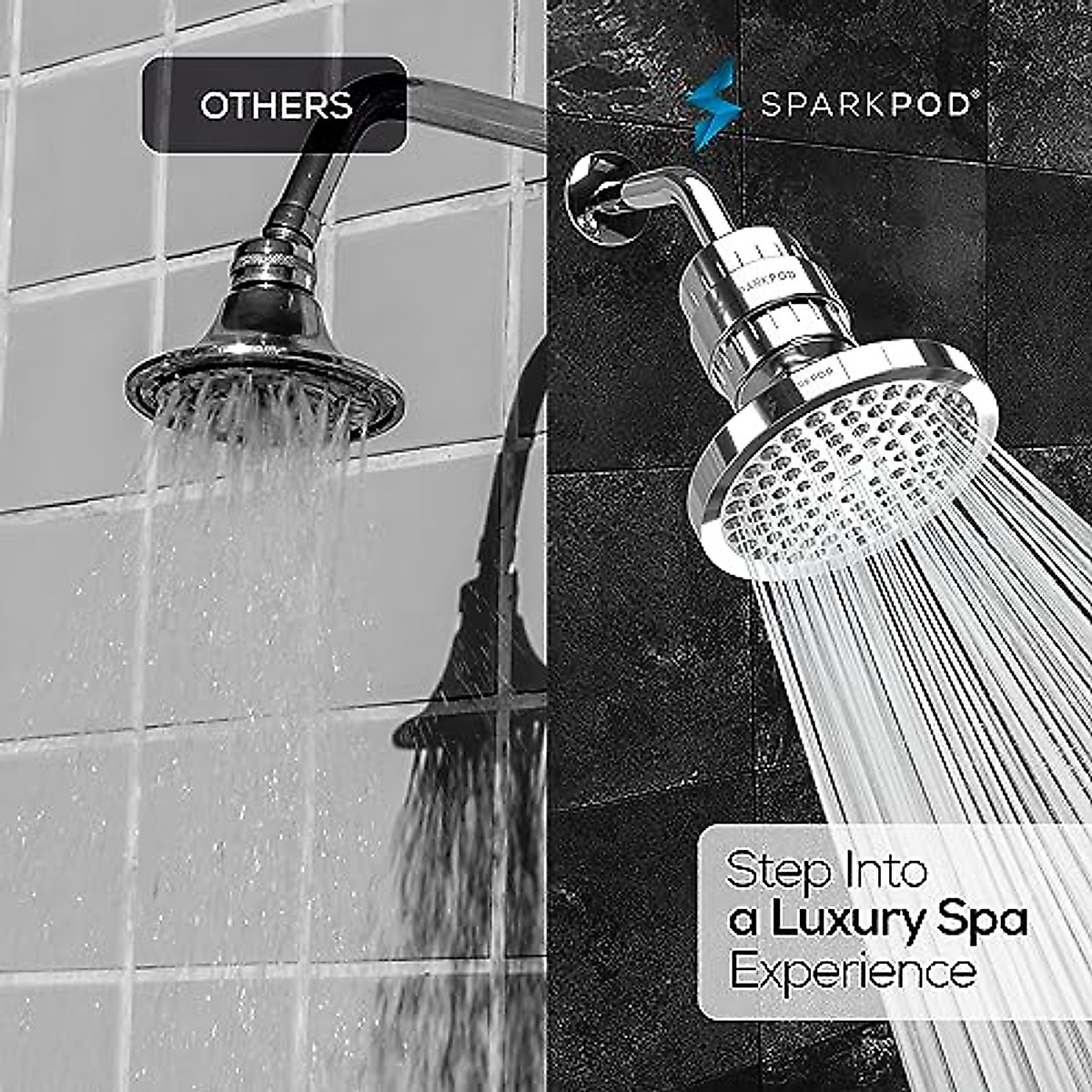 SparkPod Luxury Filtered Shower Head Set 23 Stage Shower Filter - Reduces Chlorine and Heavy Metals - High Pressure Showerhead Filter (6" Round, Luxury Polished Chrome)