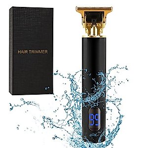 LePrSty Electric Cordless Hair Trimmer for Man, Professional T-Blade Waterproof Rechargeable Body Hair Beard Remover Cutter Clippers with LCD Display Black Color