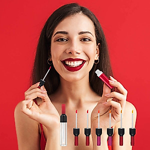 Healthcom 10 Pcs 5ml Empty Clear Wine Shaped Lip Gloss Tube Plastic Mini Refillable Lipgloss Bottles Container Lip Glaze Tube Vials DIY Makeup Liquid Lipstick Bottle Container Red Lid Cosmetic Tube