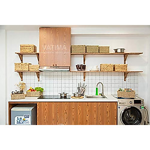 Large Water Hyacinth And Seagrass Basket Storage Wicker Basket Rectangular with Wooden Handles for Shelves