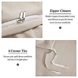 VClife Duvet Cover Washed Microfiber Cream Beige Tan Khaki Quilt Cover Sets Queen Size 3 Pieces Tan Solid Color Bedding Sets (1 Queen Beige Duvet Cover and 2 Pillow Shams)