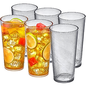 Amazing Abby - Breeze - 30-Ounce Plastic Tumblers (Set of 6), Plastic Drinking Glasses, All-Clear Reusable Plastic Cups, Stackable, BPA-Free, Shatter-Proof, Dishwasher-Safe