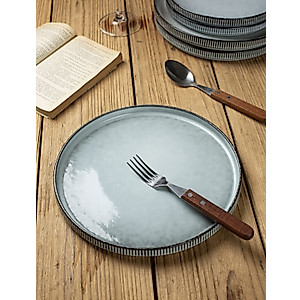 famiware Star Dinner Plates for 6, 10 inches Plate Set, Scratch Resistant, Stoneware Dinnerware, Kitchen Modern Rustic Serving Dishes, Smoky Blue