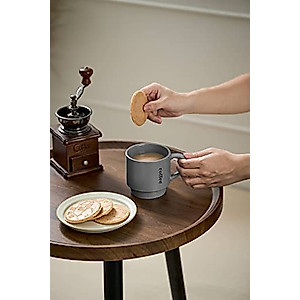 LAUCHUH Stackable Coffee Mug Set with Rack - 15 Ounce Porcelain Coffee Mugs for Coffee, Tea, Cocoa, Milk, Set of 4, Grey