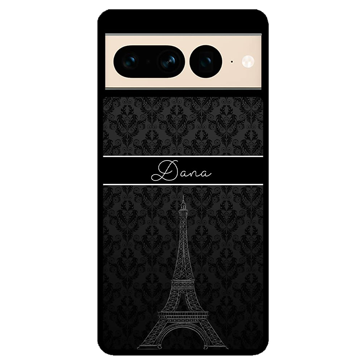 Paris Eiffel Tower Personalized Black Rubber Phone Case Compatible With Google Pixel 8 Pro, 8a, 8, 7a, 7, Pixel 7 Pro, 6a, Pixel 6 Pro, 6, 5, 4a 5G, 4a 4G, 4, 4 XL, 3a, 3a XL, 3, 3 XL, 2