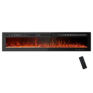 Anpuce 80 inch Ultra-Thin Electric Fireplace Recessed and Wall Mounted with Touch Screen Control Panel/Remote Control- Timer,Realistic 5 Flame - Log & Crystal Hearth Options