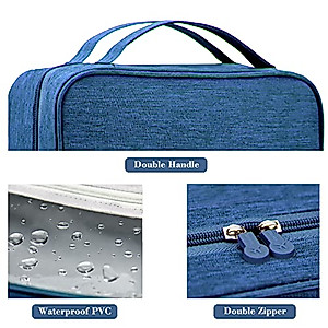 QIALUOBAO Travel Toiletry Bag with Hanging Hook, Small and Medium Water-resistant Makeup Cosmetic Bag, Full Size Container for Travel, Portable Cosmetic Organizer (Blue)