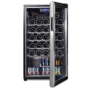 SMETA Wine Cooler Refrigerator 33 Bottles-19 Inch Wine Fridge Cellar Built In & Freestanding with Stainless Steel Glass Door - 3.6 Cu.Ft Wine and Beer Mini Fridge for Home, Office, Kitchen, Bar