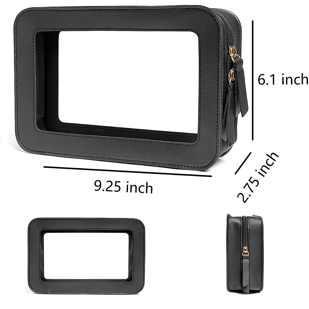 FFpaw Clear Makeup Bag Organizer, TSA Approved Portable Travel Toiletry Bag Clear Cosmetic Bag Case Small Make Up Bag Mini Makeup Pouch for Purse Car Essentials for Women Men (Black)