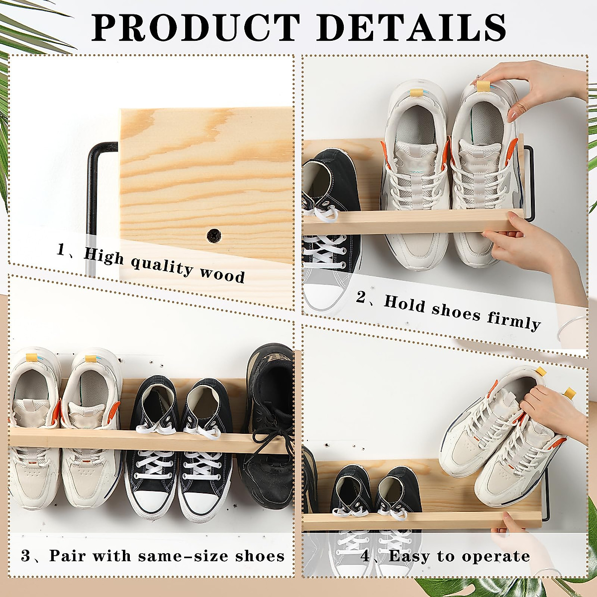 Mifoci 2 Pcs Wall Mounted Shoe Rack Wooden Shoe Rack Organizer Wall Shoe Holder Modern Compact Wood Rv Shoe Storage for Sneaker Footwear Slipper Boots Entryway Narrow Spaces Hallway(28.35'' Long)