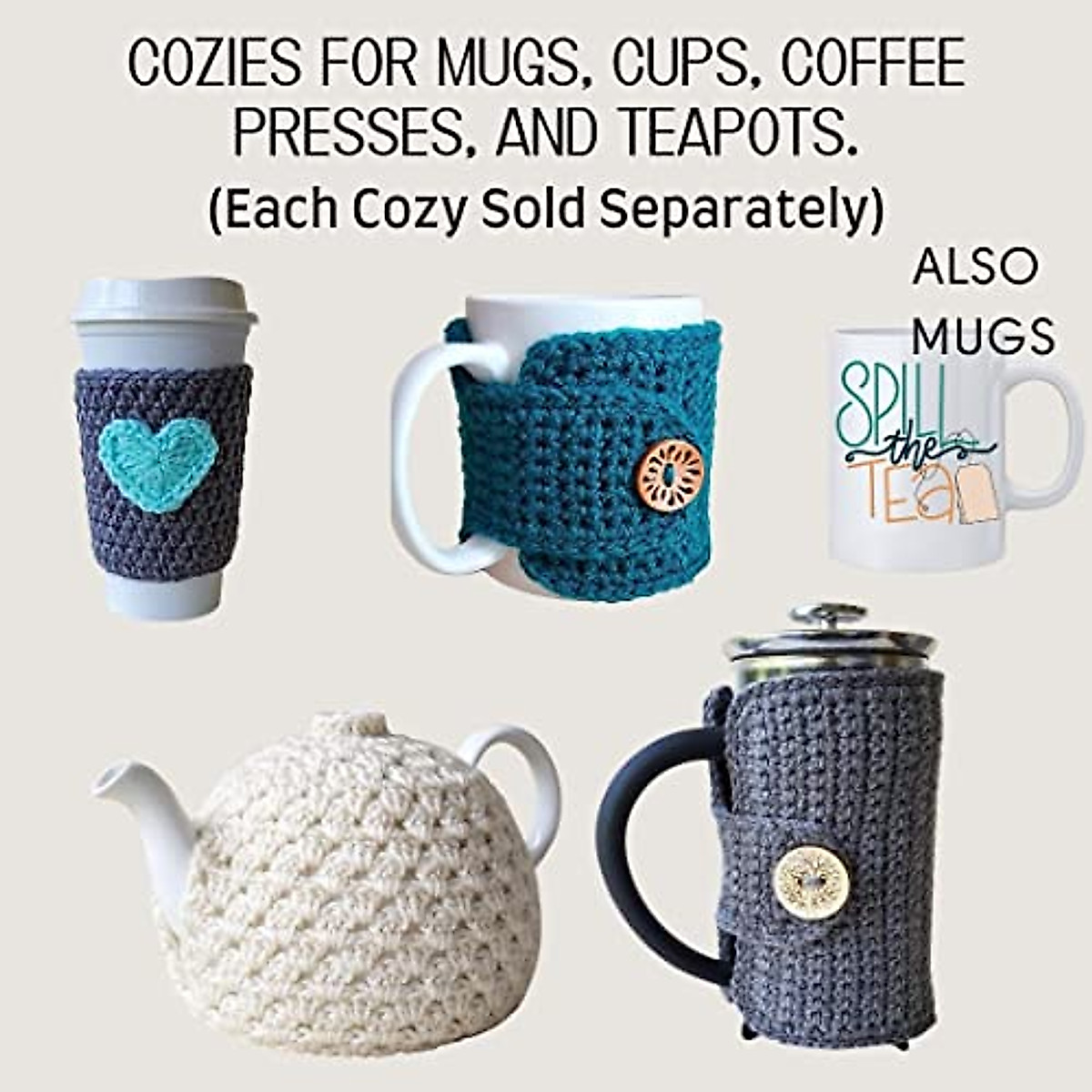 Cup Cozy Sleeve, Reusable Coffee and Tea Cup Cover (Grey and Mint)