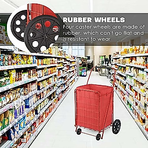 wenyuyu Trolley Red Foldable Shopping cart for Groceries with 4 Wheels and Removable Bag and Rolling Personal Handtruck Standard,Transport Up to 120 Pounds