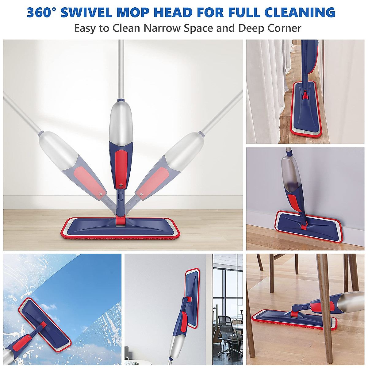 Microfiber Spray Mops for Floor Cleaning - BPAWA Wood Floor Mop with Spray Flat Dust Mop for Hardwood Laminate Tile Ceramic Kitchen Floors, Dry Wet Mop with 2X 550ML Bottles 4X Reusable Washable Pads