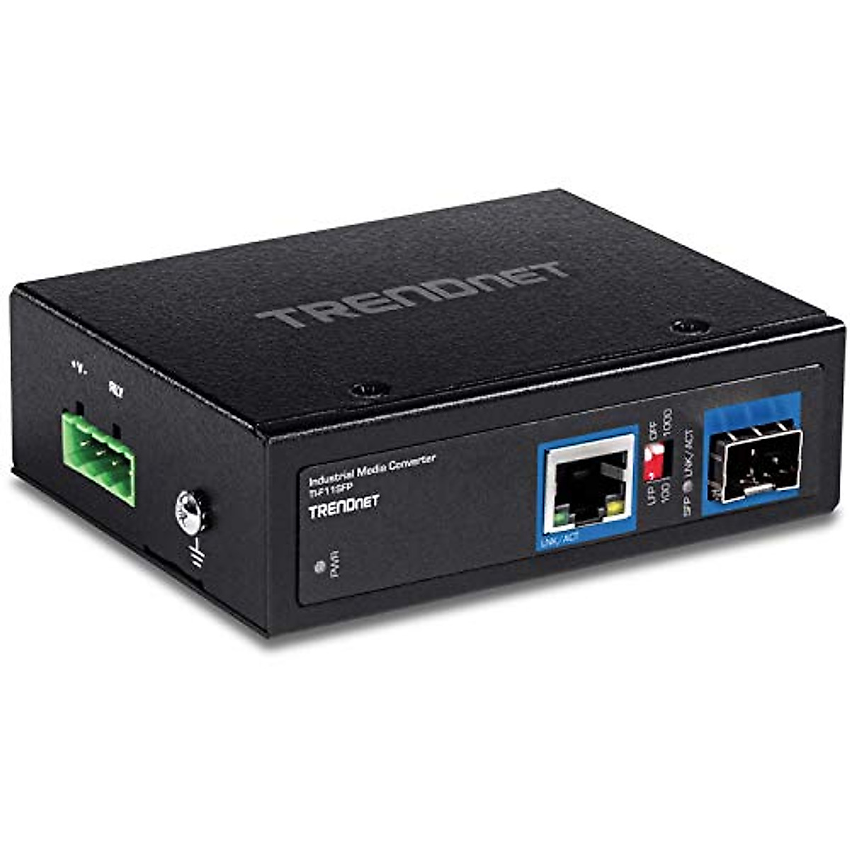 TRENDnet Hardened Industrial 100/1000 Base-T to SFP Media Converter, DIN-Rail and Wall Mount Hardware Included, Multi Or Single Mode Fiber, Power Supply Sold Separately, Black, TI-F11SFP