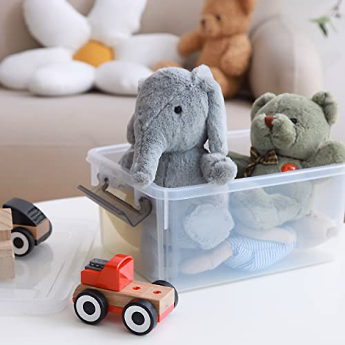 Citylife 4 Packs 7.4 QT Plastic Storage Bins with Lids Stackable Storage Containers for Organizing Large Multi-Purpose Shoe Box, Clear White