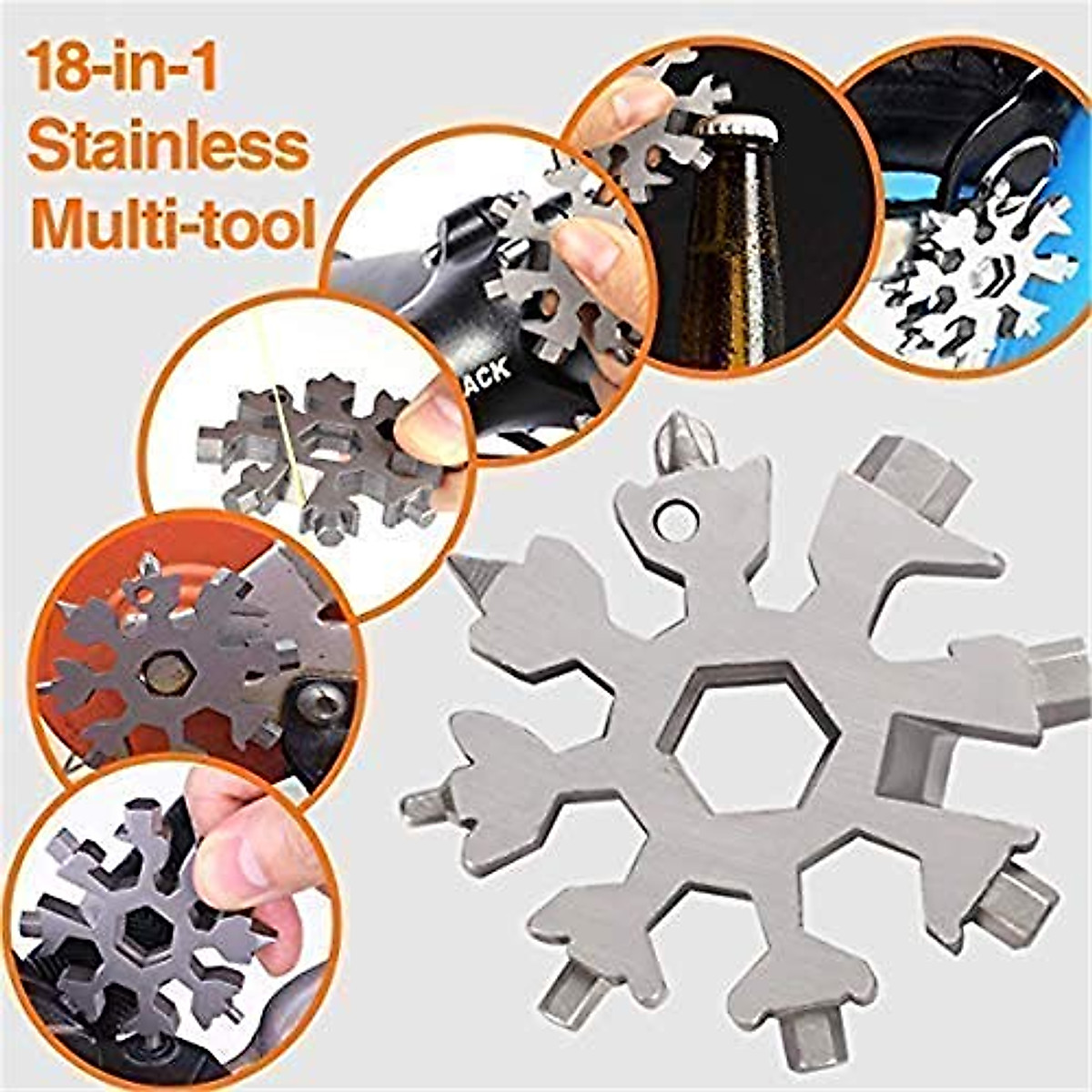 18 In 1 Incredible Multi-Tool , Stainless Steel Snowflakes Wrench Tool, Portable Keychain screwdriver -Bottle Opener, 2 Pack( Silver)