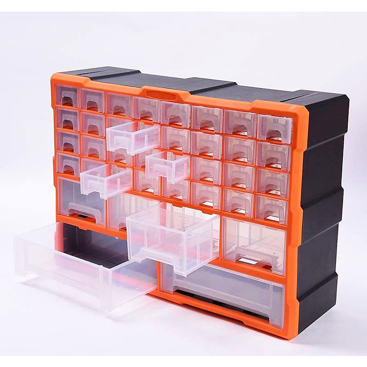 Tools, Hardware, Crafts Storage Organizer, 32 Small/4 Medium/2 Large Plastic Drawer Cabinets with Precut Labels, 20.47-Inch D x 6.3" Inch W x 14.57 Inch H, Orange
