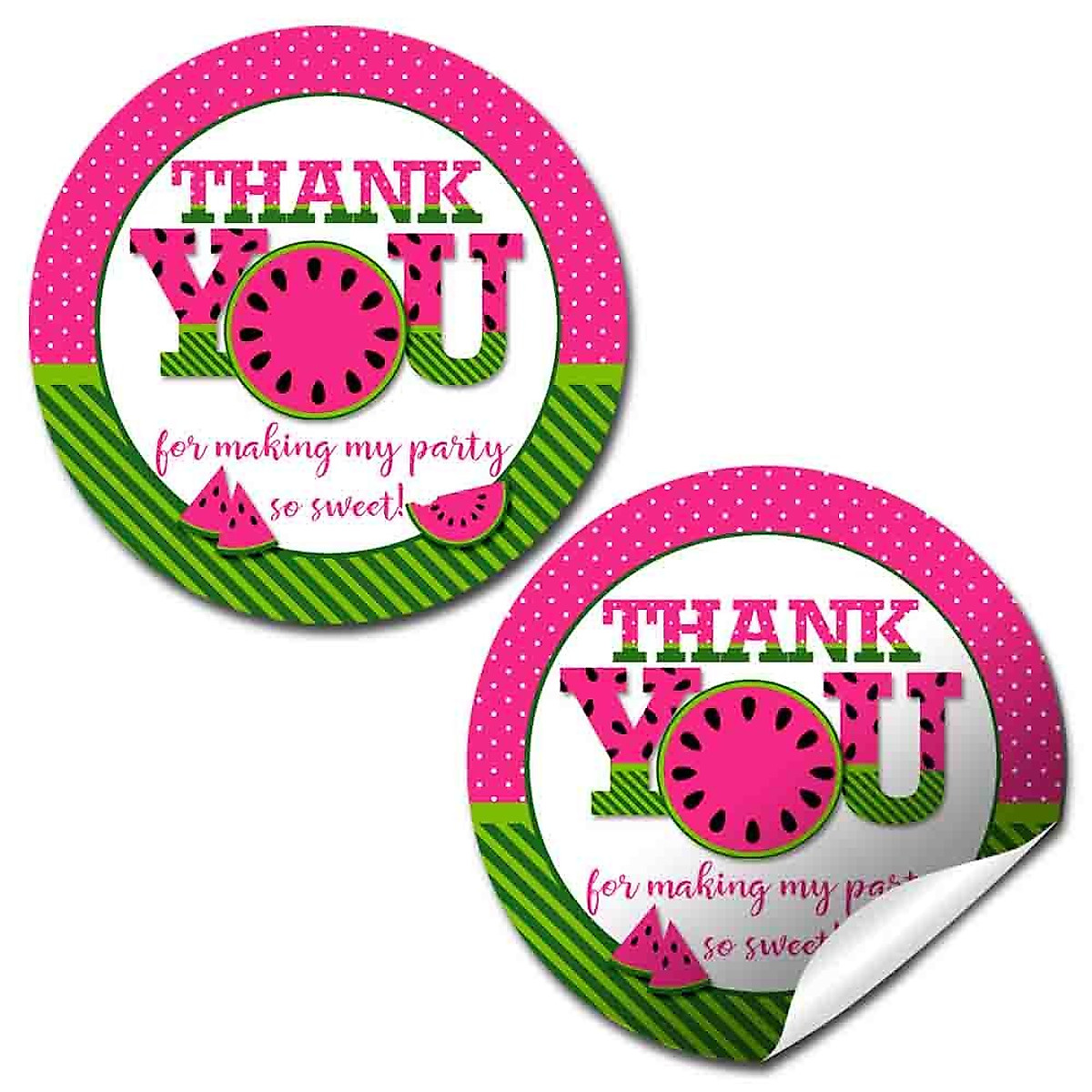 Pink Watermelon Birthday Party Thank You Sticker Labels, 40 2" Party Circle Stickers by AmandaCreation, Great for Party Favors, Envelope Seals & Goodie Bags